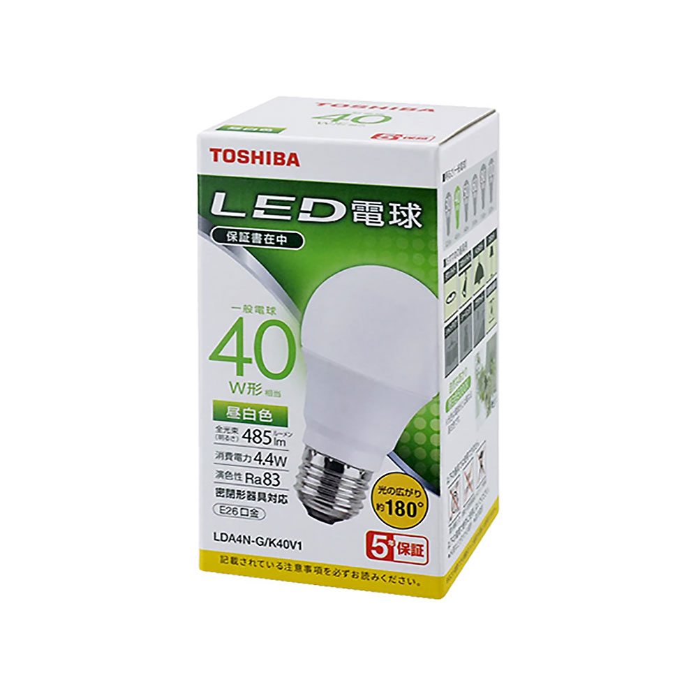 東芝 LED電球（A形/40W形/昼白色/広配光/485 lm/E26/4.4W/密閉器具対応） | 株式会社オーム電機 『会員専用 仕入サイト』